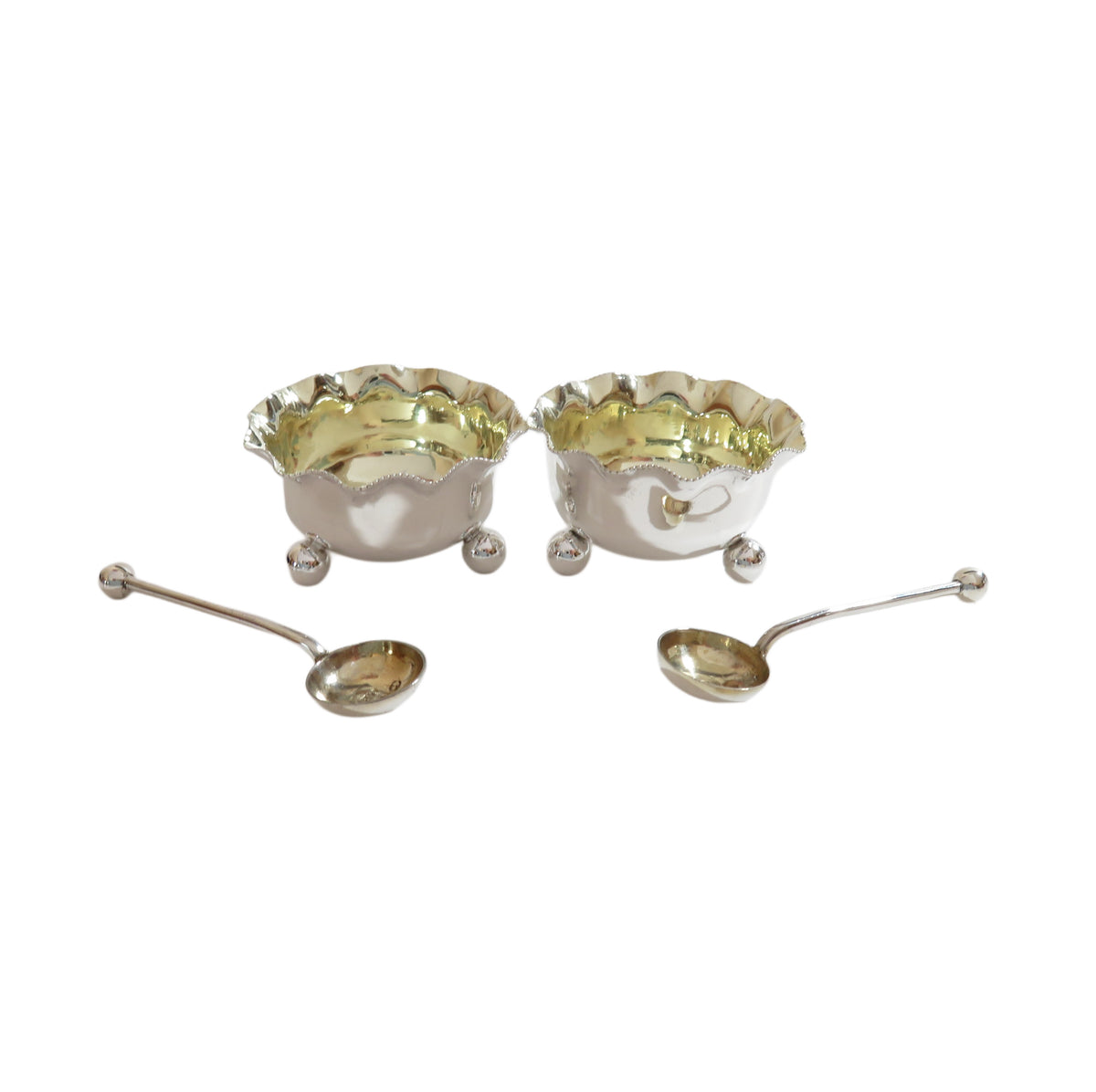 Pair of Antique Victorian Sterling Silver Salts & Spoons In Case 1897 ...