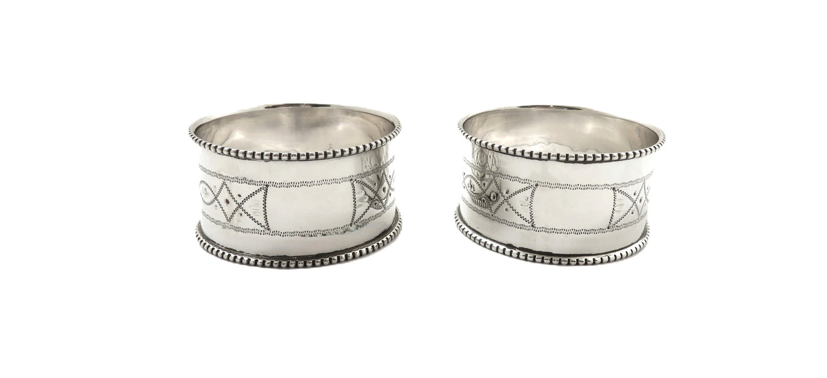 Pair of Antique Victorian Sterling Silver Napkin Rings in Case 1882 ...